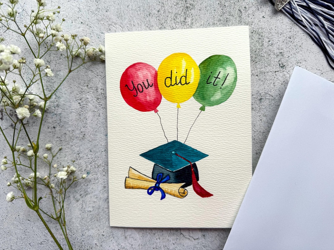 Graduation Card Original Hand-painted Watercolor, Watercolor Cap ...