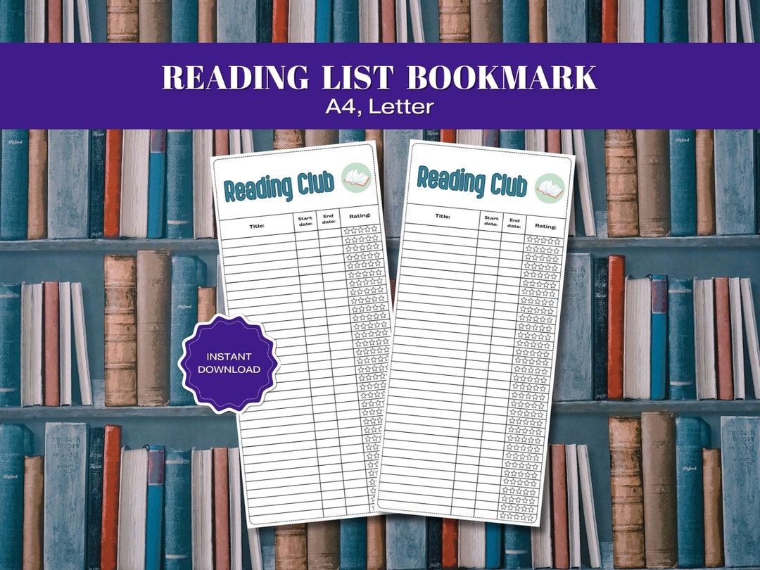 Printable Reading Club Bookmark, Library Card Bookmark PDF, Digital ...