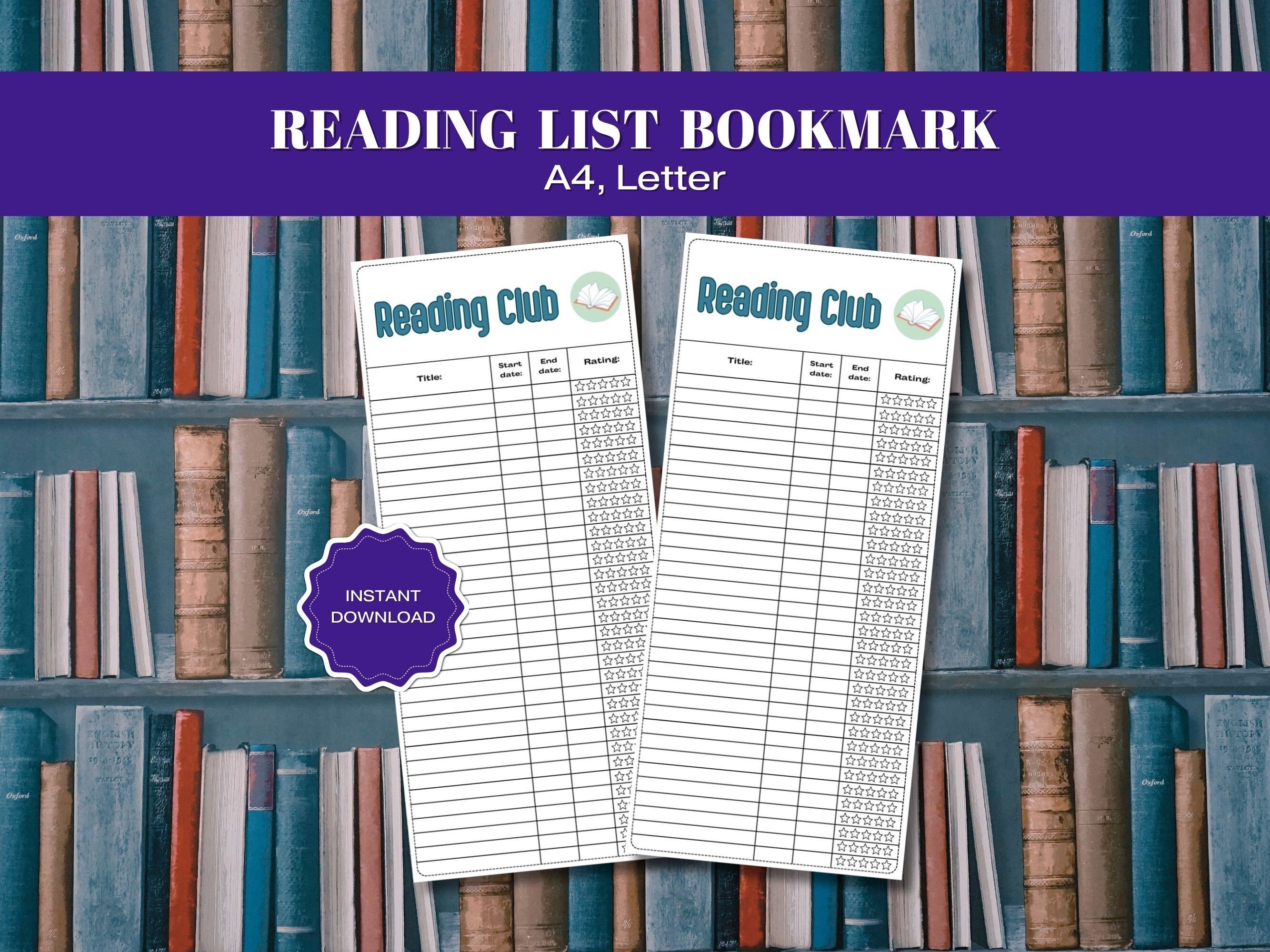 Printable Reading Club Bookmark, Library Card Bookmark PDF, Digital ...