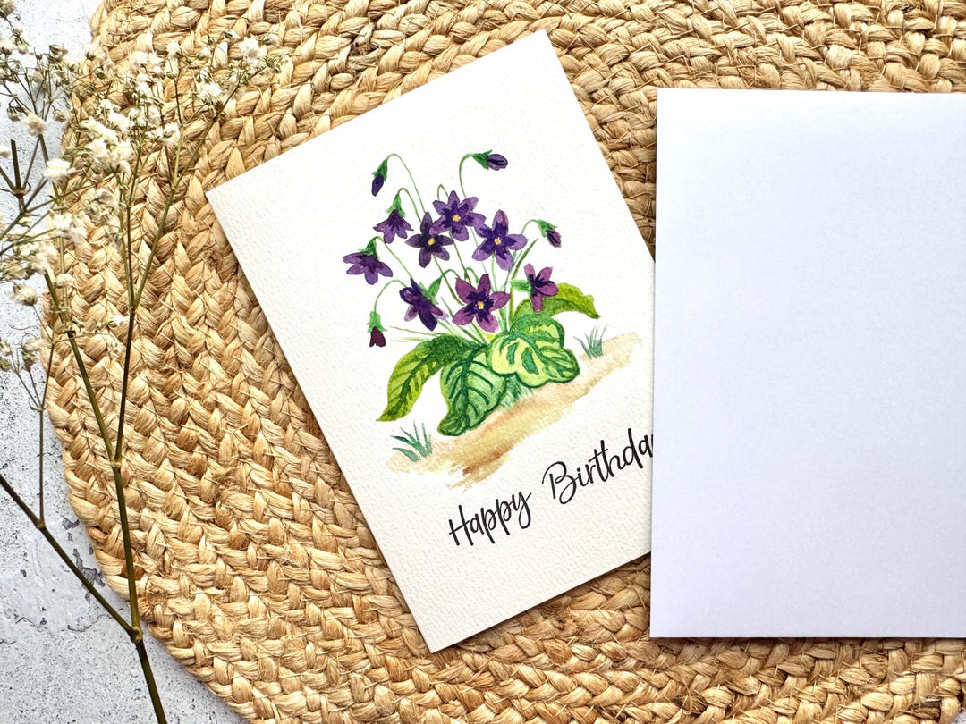 Happy Birthday Card Original Hand-painted Watercolor, Violets Birthday ...
