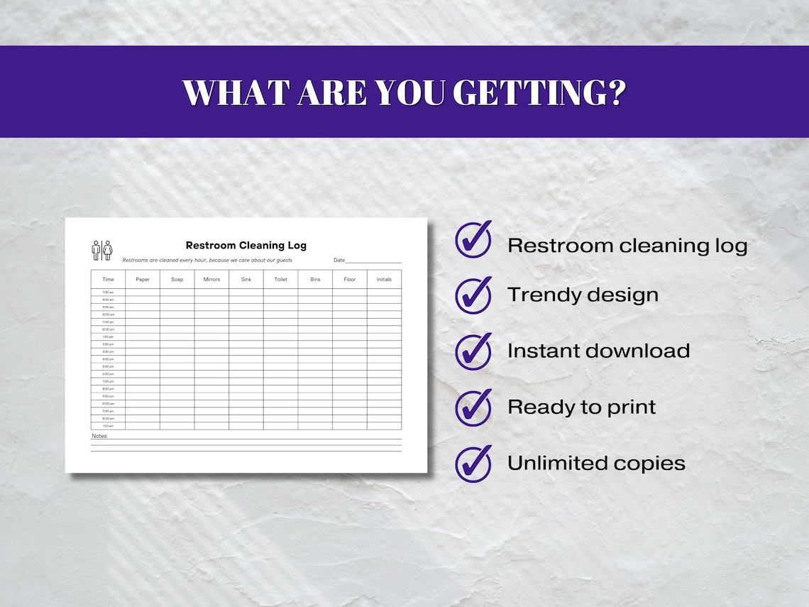 Cleaning Log Printable PDF, Restroom Cleaning Check List, Digital ...
