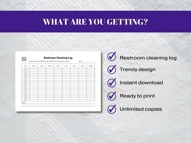 Cleaning Log Printable PDF, Restroom Cleaning Check List, Digital ...