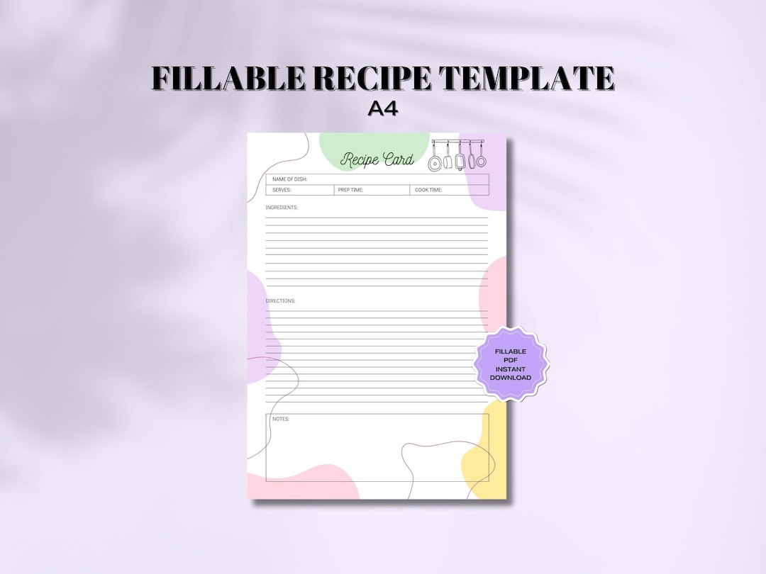 Modern Recipe Card, Digital Recipe Template, Printable Recipe Template ...