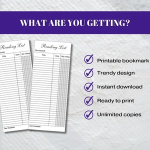 Printable Bookmark PDF, Reading Log Tracker, Reading Journal, Reading ...