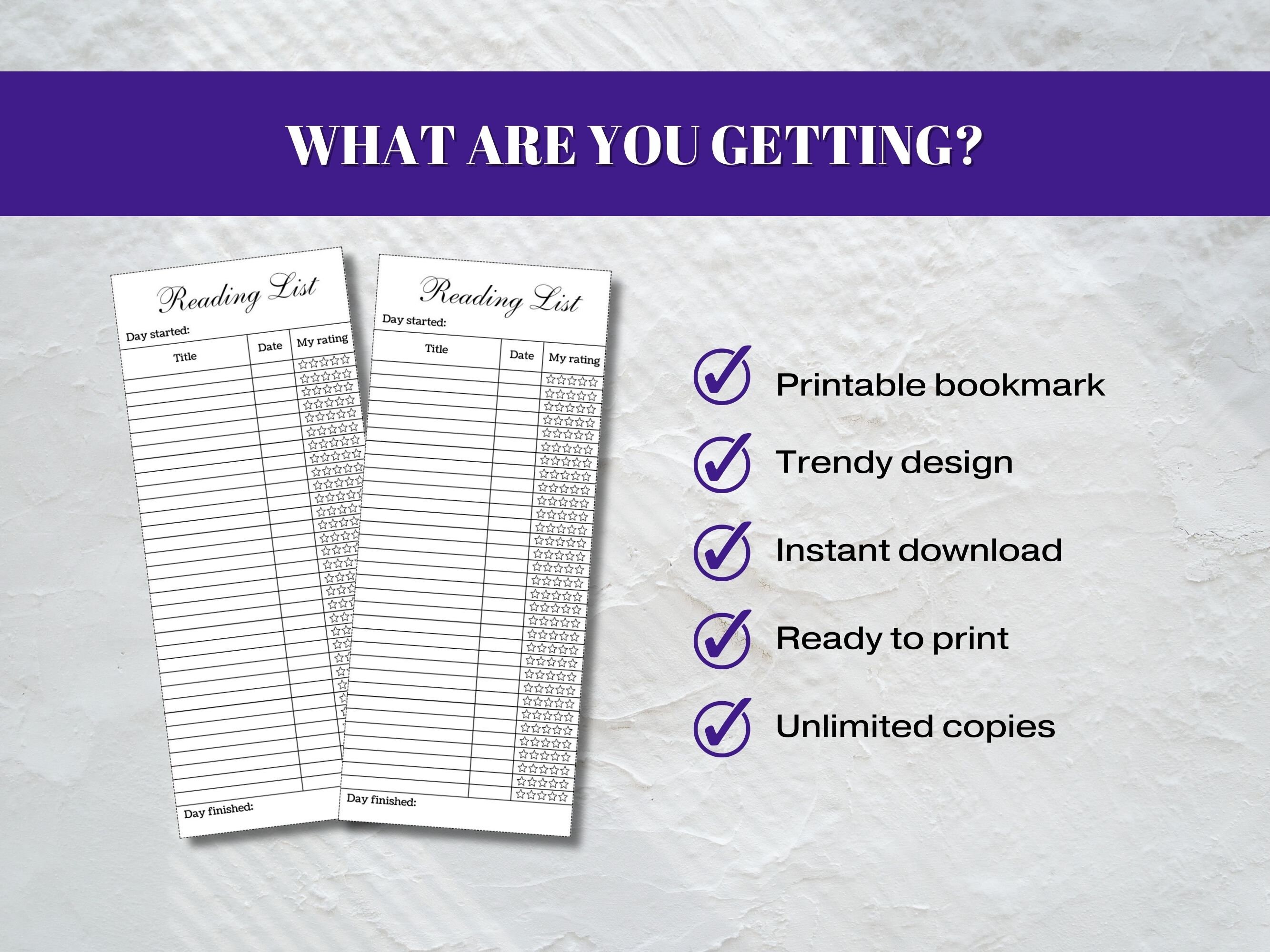 Printable Bookmark PDF, Reading Log Tracker, Reading Journal, Reading ...