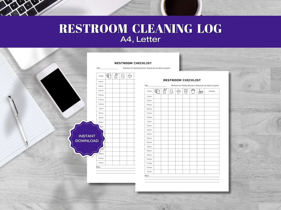 Bathroom Cleaning Chart Printable, Restroom Cleaning Log for Businesses ...