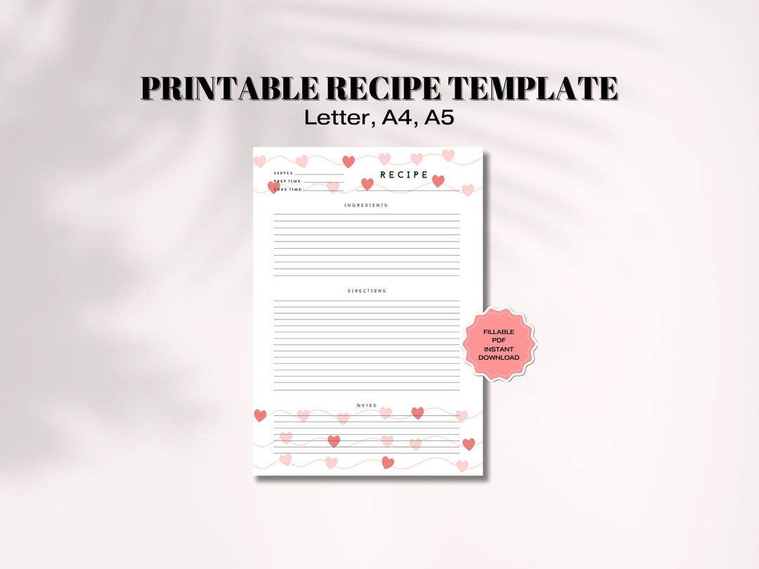 Printable Recipe Card, Valentine Day Recipe Dinner, Romantic Dinner ...