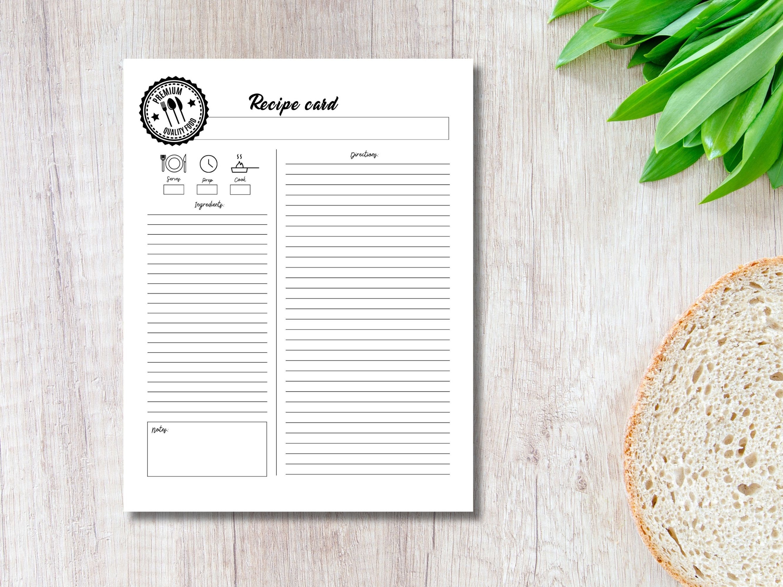 Modern Recipe Card, Digital Recipe Template, Fillable Recipe Template ...