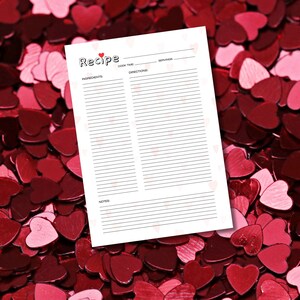 Printable Recipe Card, Recipe Sheet Cook With Love, Valentine Day ...