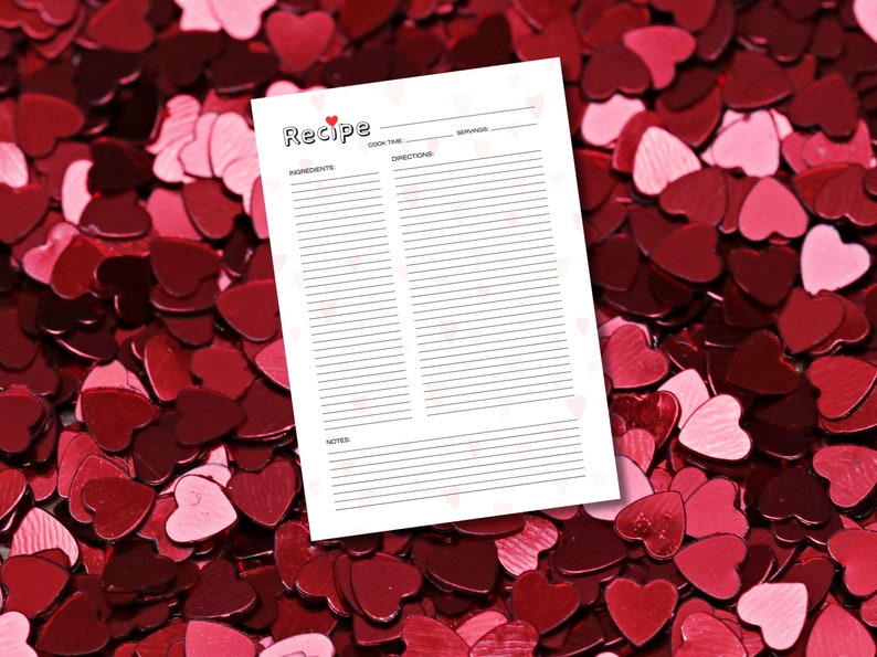 Printable Recipe Card, Recipe Sheet Cook With Love, Valentine Day ...