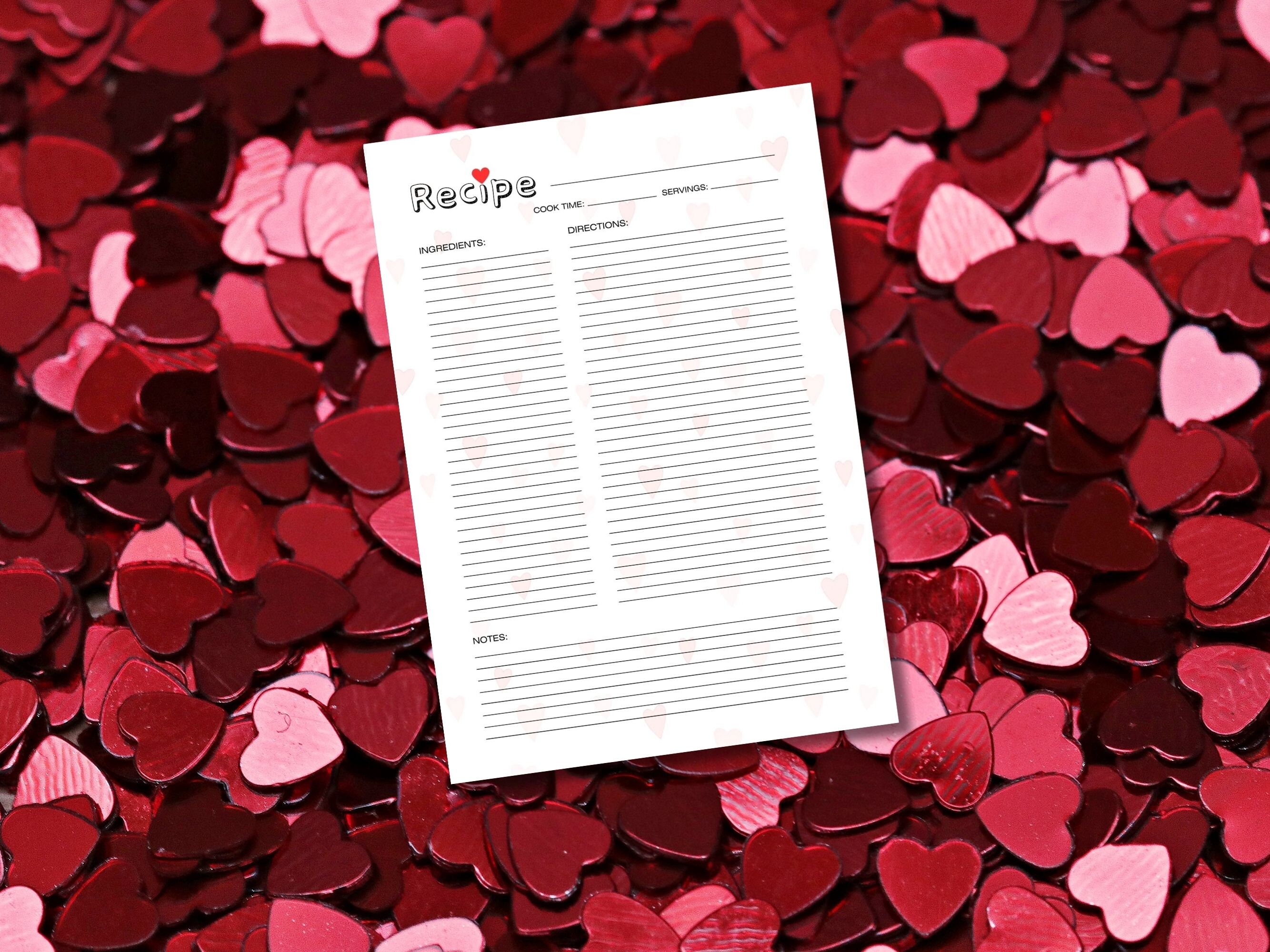 Printable Recipe Card, Recipe Sheet Cook With Love, Valentine Day ...