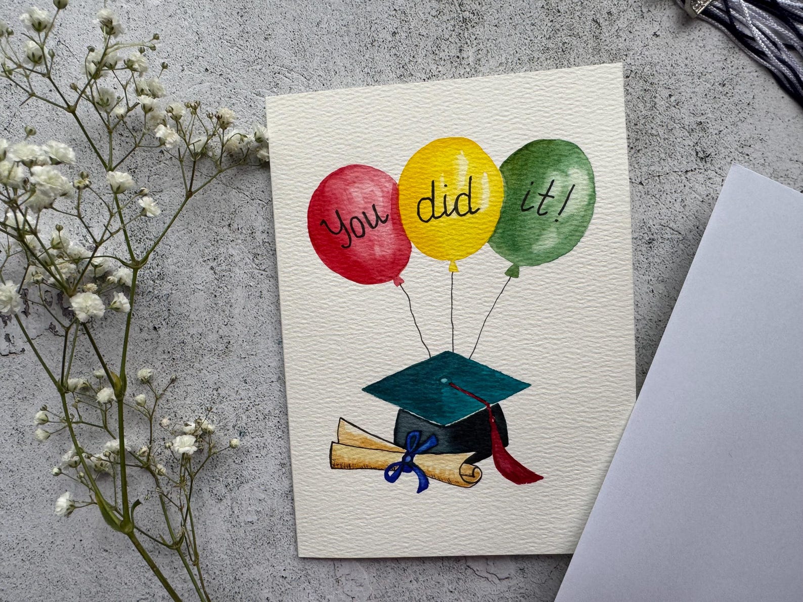 Graduation Card Original Hand-painted Watercolor, Watercolor Cap ...