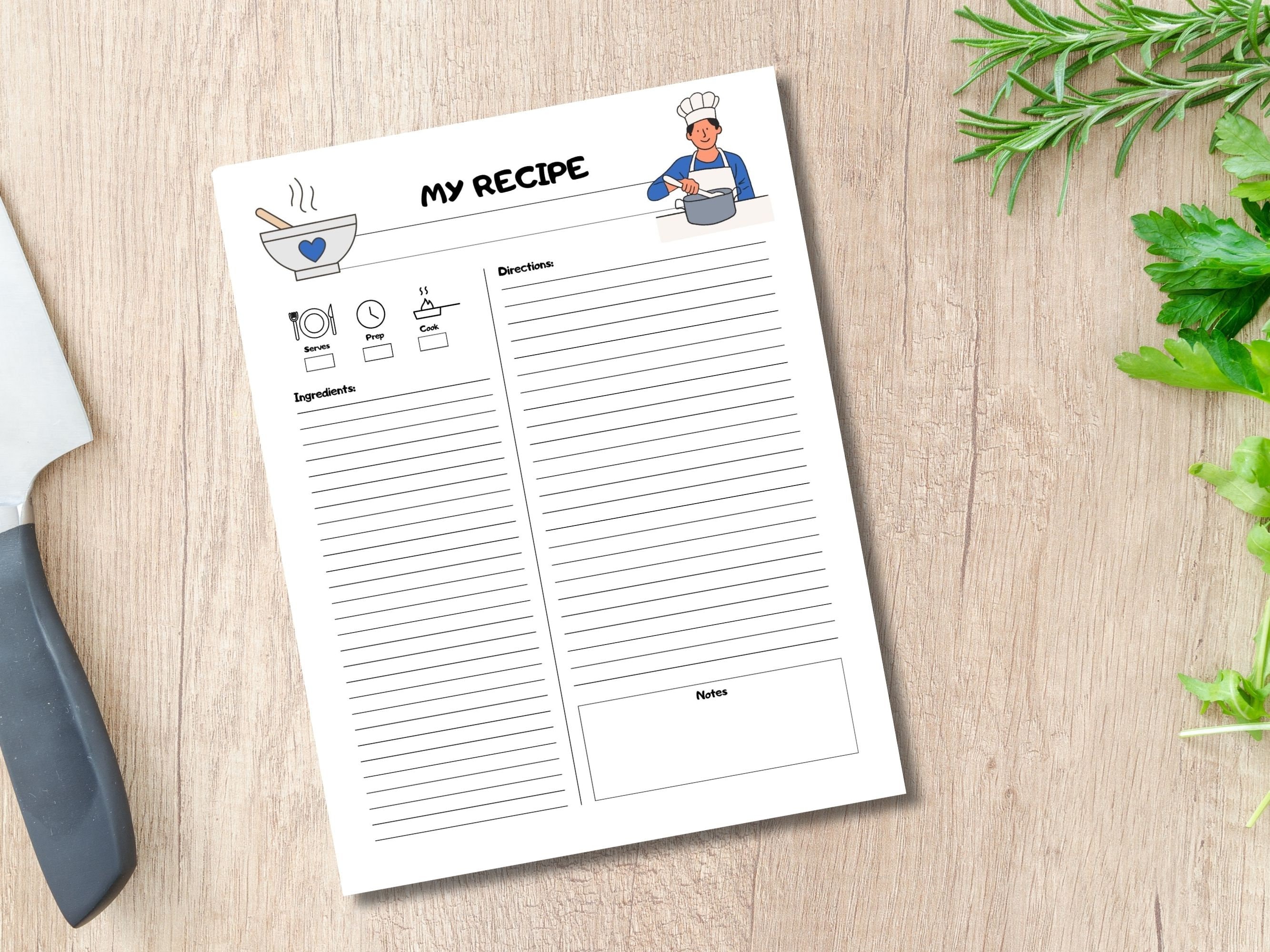 Fillable Recipe Card, Blank Recipe Sheet, Recipe Template, Printable ...