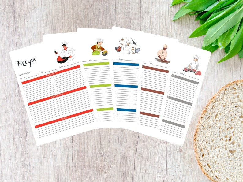 Printable Recipe Template, Recipe Page With Chef Design, Fillable ...