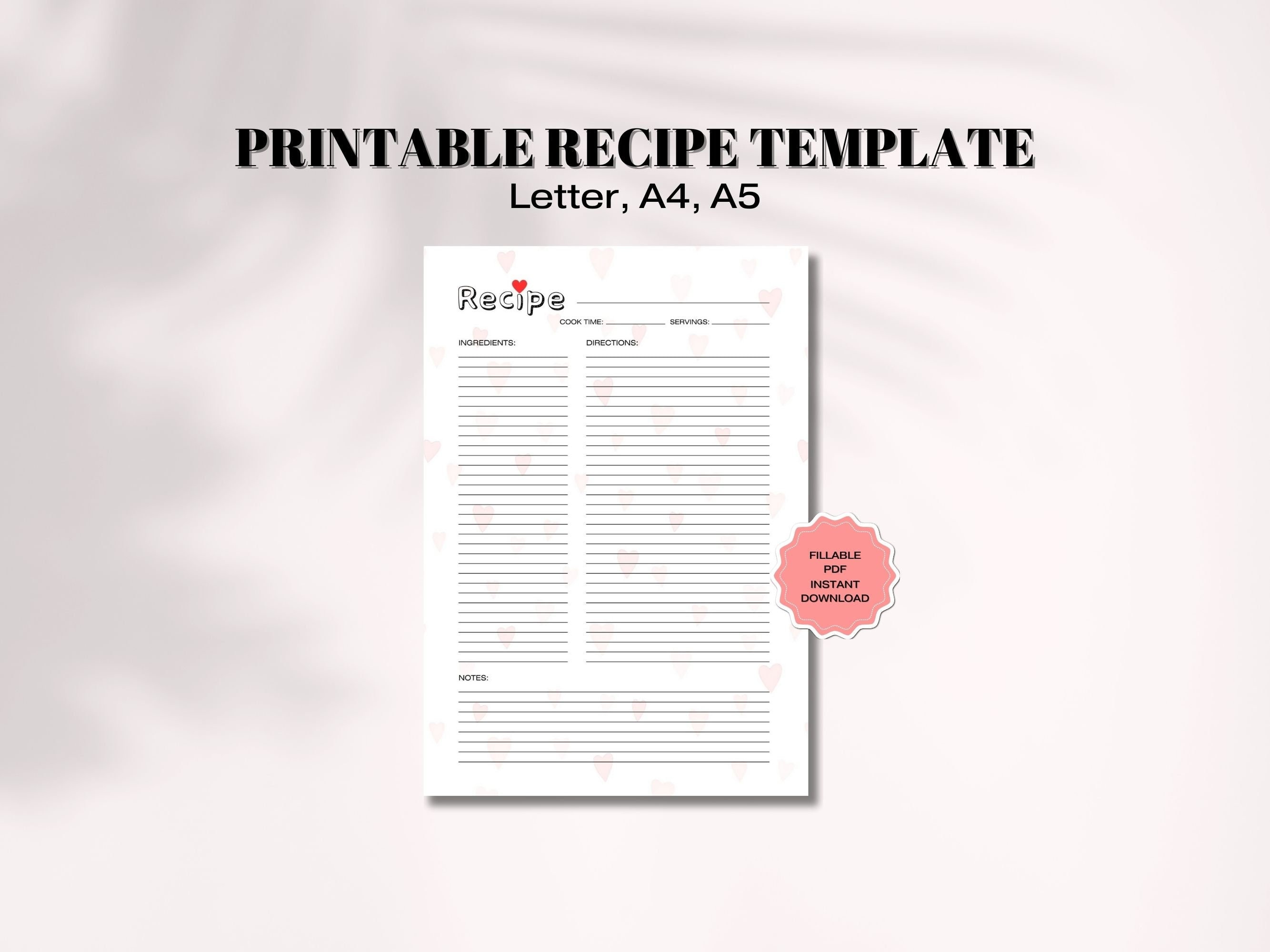 Printable Recipe Card, Recipe Sheet Cook With Love, Valentine Day ...