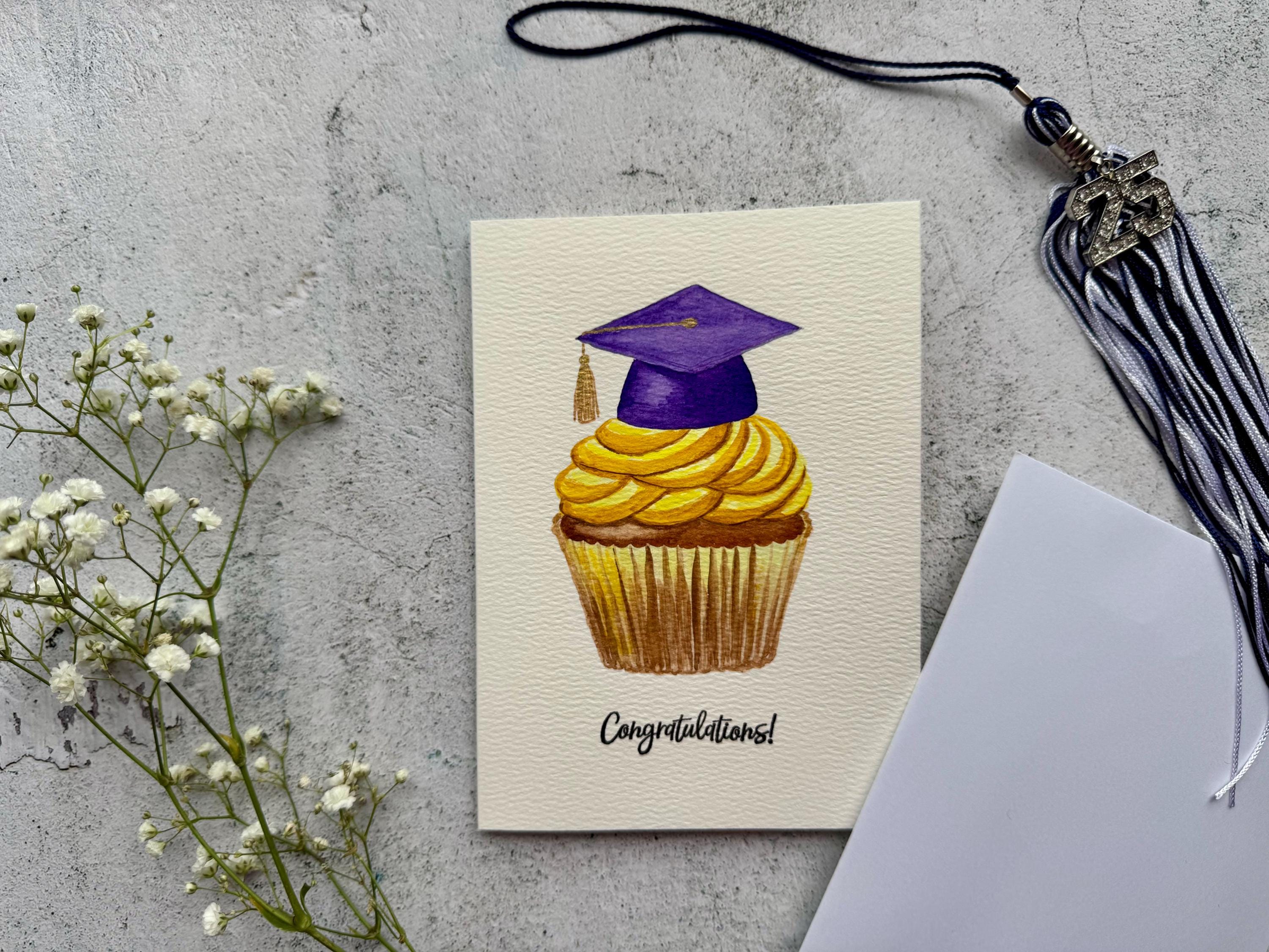 Original Hand-painted Watercolor Graduation Card, Watercolor Cap ...