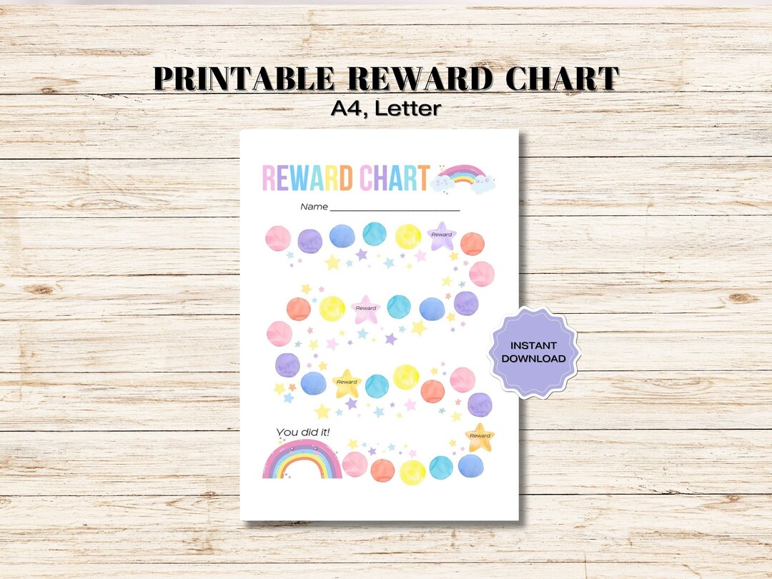 Rainbow Reward Chart, Printable Reward Chart, Toddler Reward Chart ...