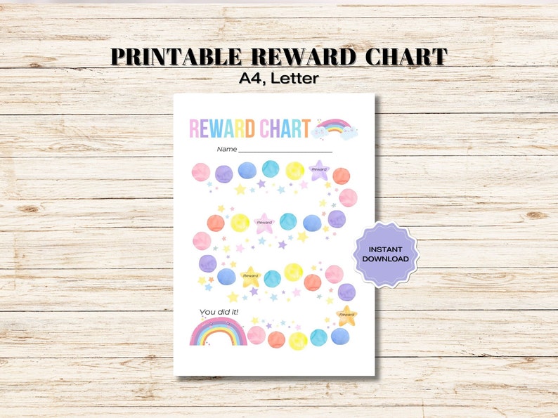 Rainbow Reward Chart, Printable Reward Chart, Toddler Reward Chart ...