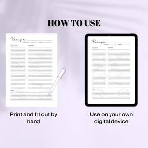 Digital Recipe Template, Recipe Minimalistic Design, Fillable Recipe ...