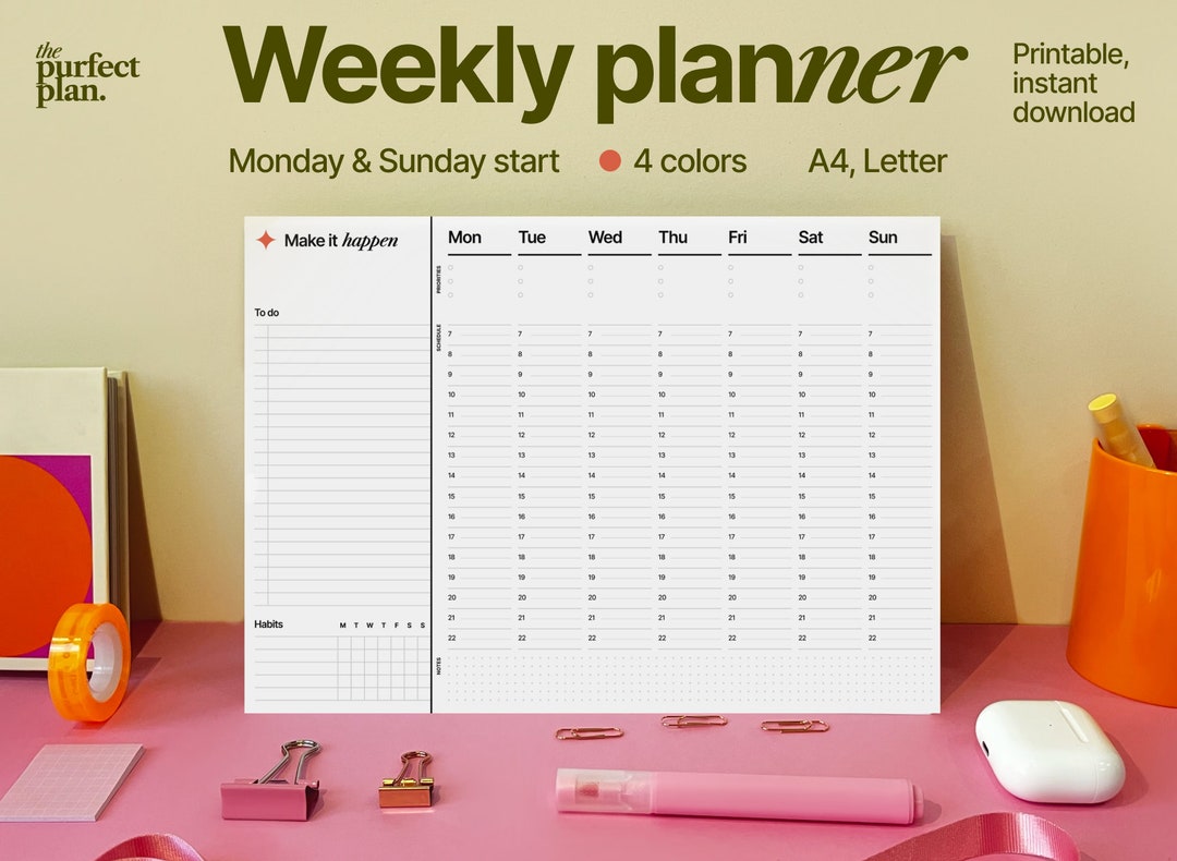 Weekly Planner Printable to Do List Minimal Weekly Schedule - Etsy