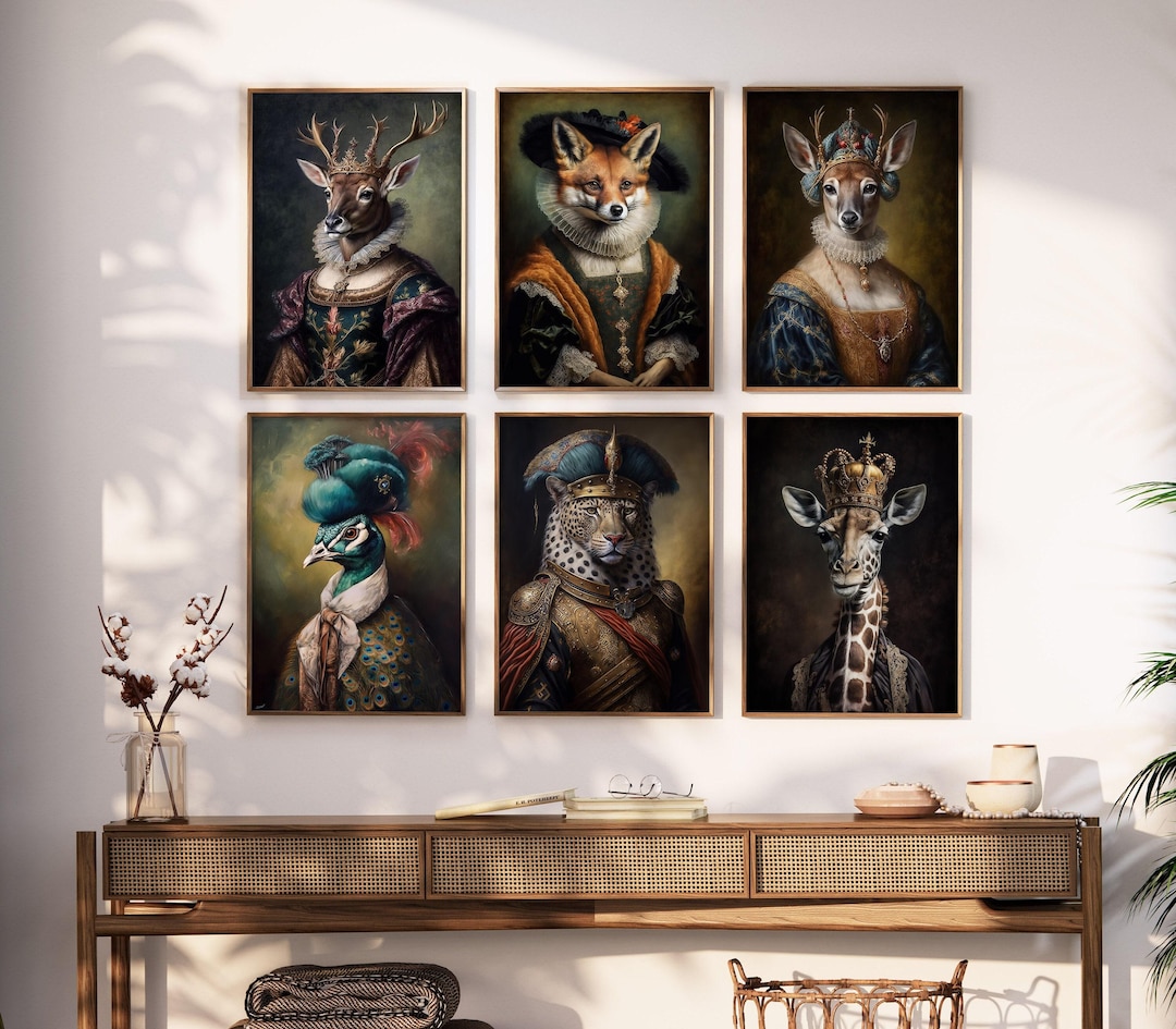 Victorian Animal Portrait Set of 6, Royal Animal Painting, Renaissance ...