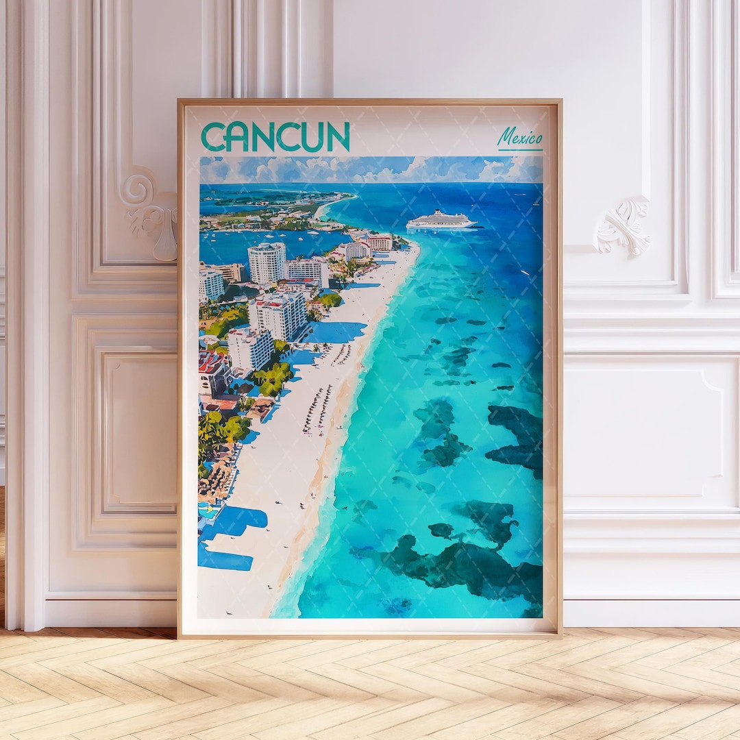 Cancun Watercolor Art Print - Cancun City Print - Mexico Travel Poster ...