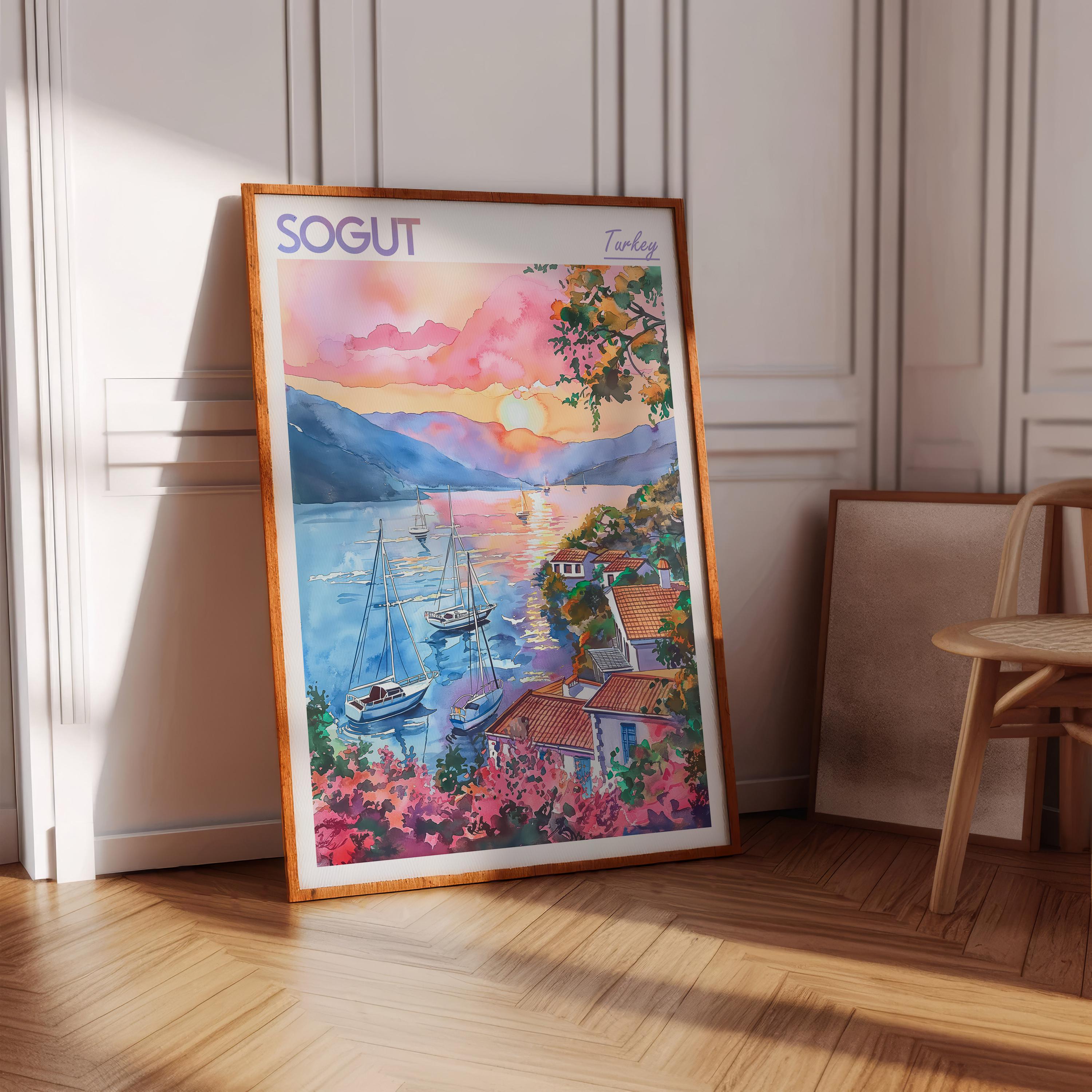 Sogut Watercolor Wall Art - Marmaris Print - Turkey Travel Poster ...