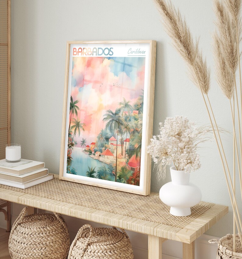 Barbados Island Watercolor Poster - Caribbean Wall Art - Barbados Beach ...