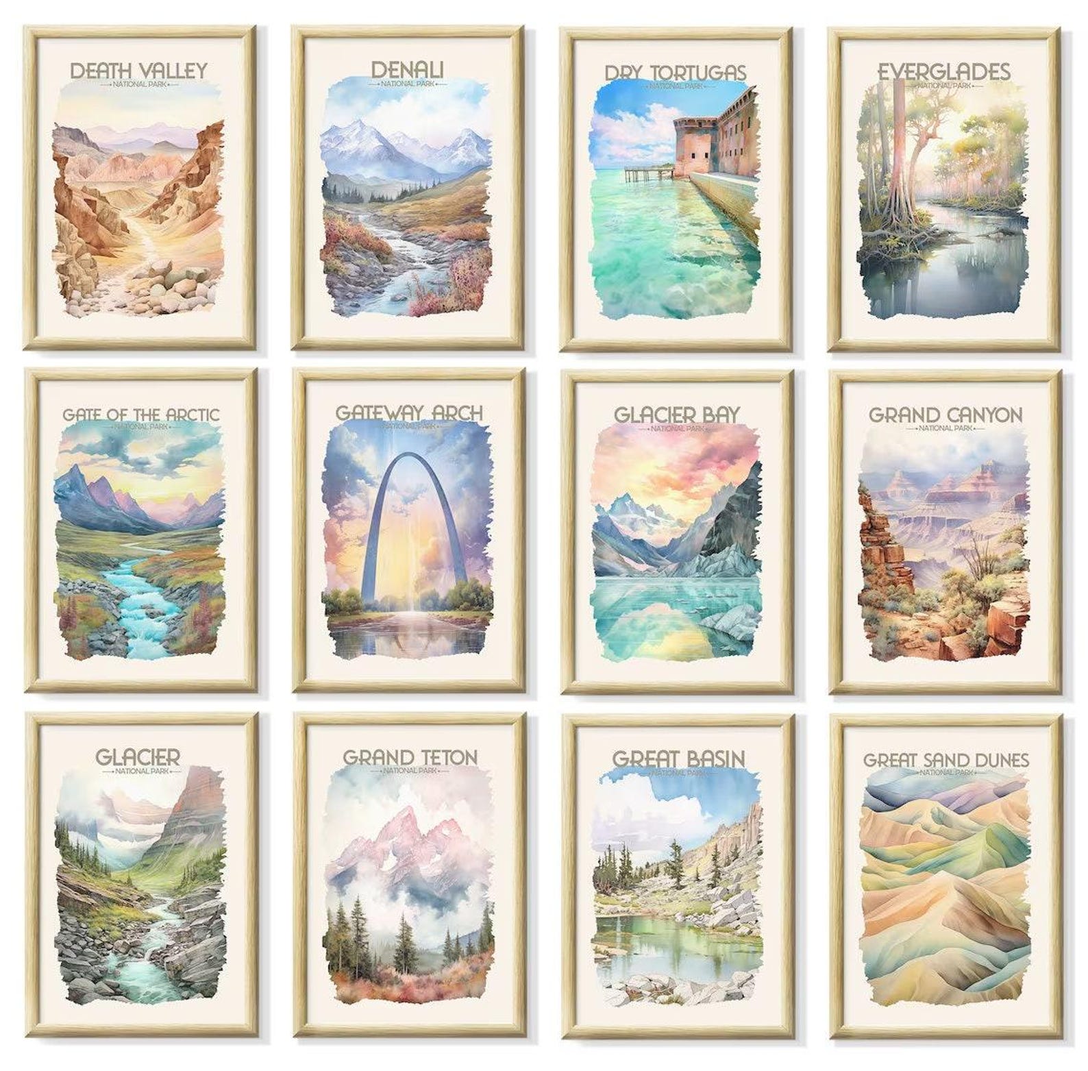 U.S. National Park Poster Bundle | All 63 National Parks Watercolor ...