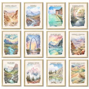 U.S. National Park Poster Bundle | All 63 National Parks Watercolor ...