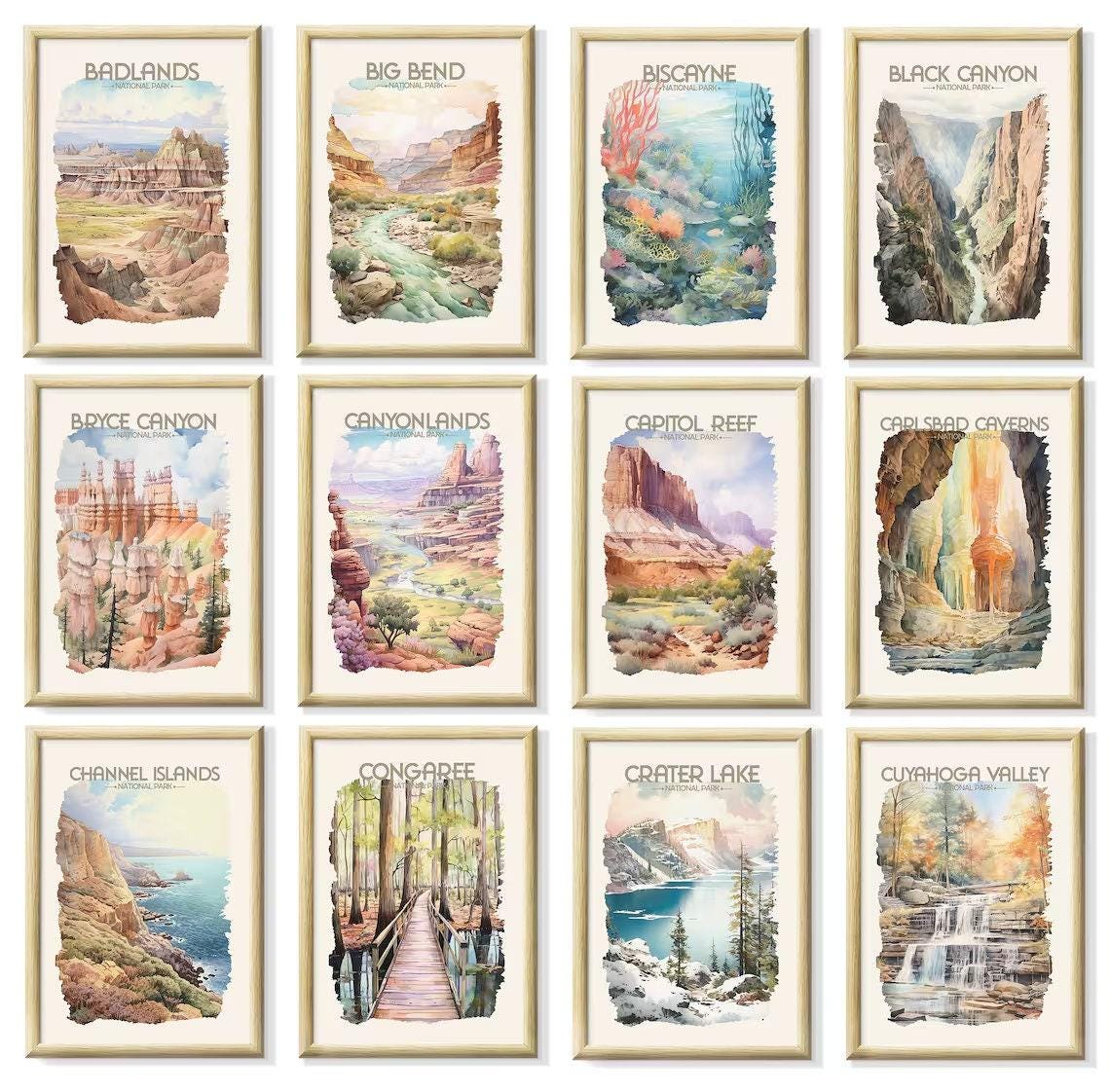U.S. National Park Poster Bundle | All 63 National Parks Watercolor ...