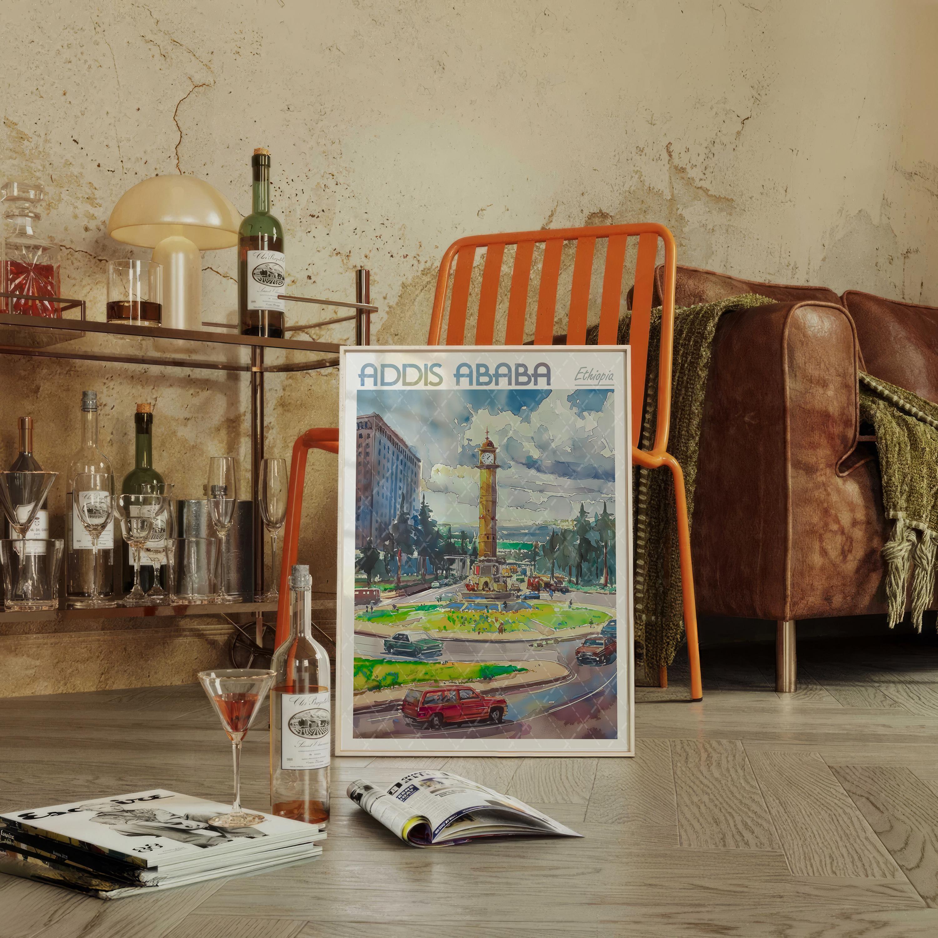 Addis Ababa Watercolor Poster - City Skyline Wall Art - Ethiopia Poster ...