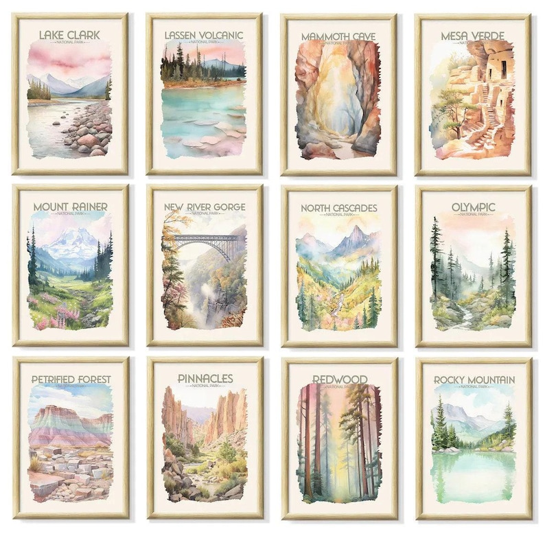 U.S. National Park Poster Bundle | All 63 National Parks Watercolor ...