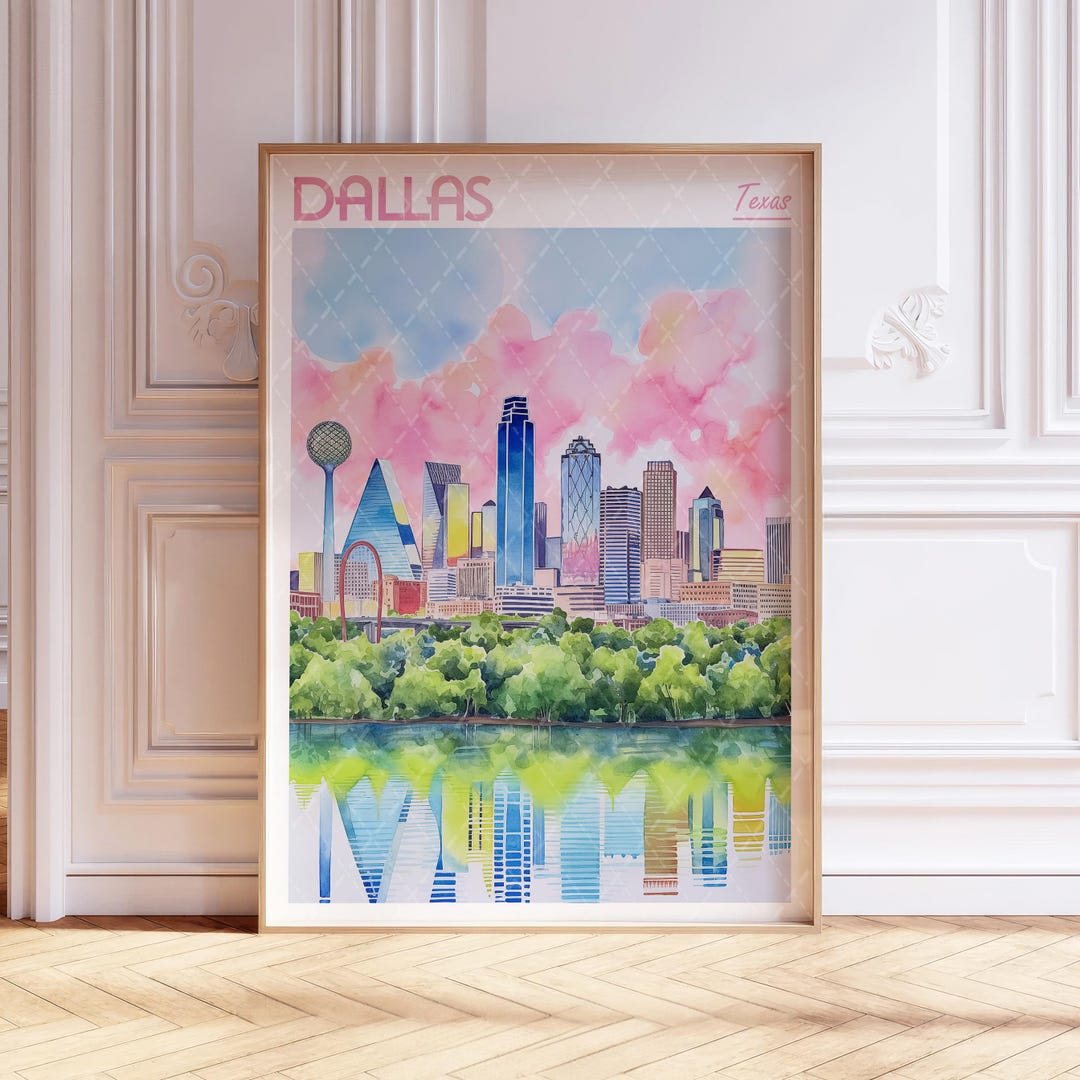 Dallas Texas Watercolor Travel Poster, World Travel Art, Texas Wall Art ...