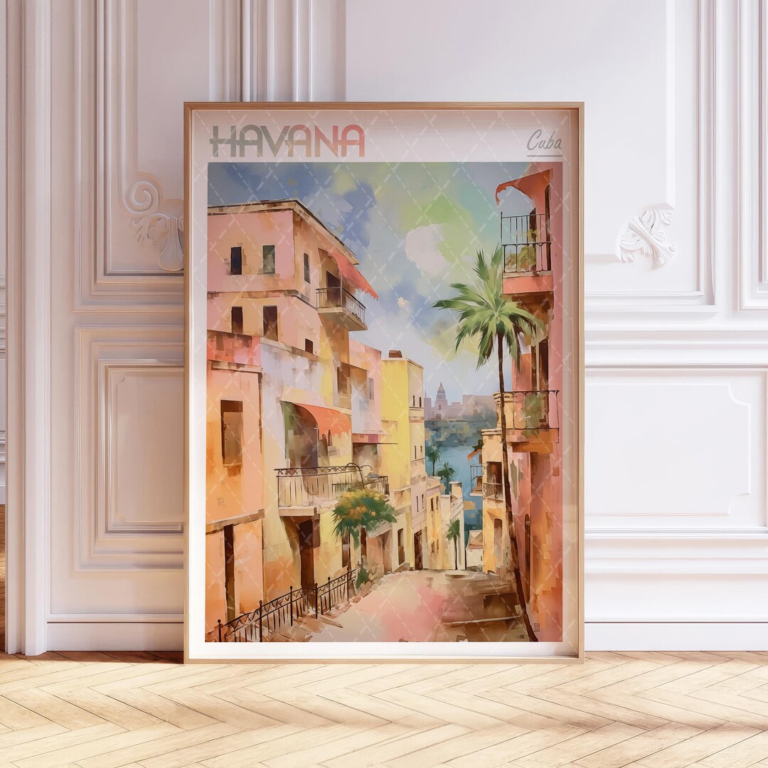 Havana City Watercolor Poster - Cuba Travel Art - Cuba Tropical Wall ...