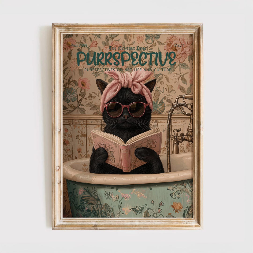 Purrspective Magazine Cover Print , Funny Cat Poster, Cat Enjoying the ...