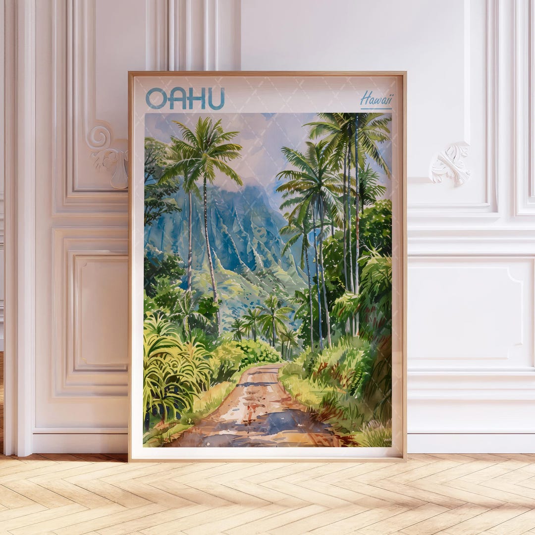 Oahu Watercolor Art Print - Tropical Print - Hawaii USA Travel Poster ...