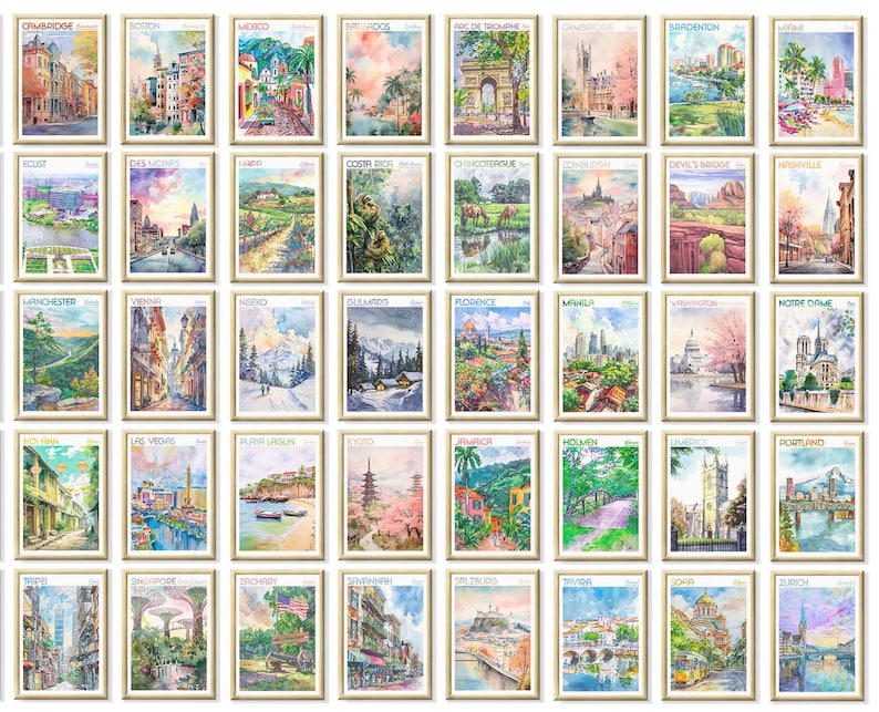 Custom Set of 6 Watercolor City Prints, ANY City ANY Country City ...