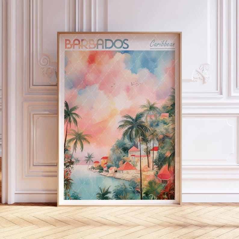 Barbados Island Watercolor Poster - Caribbean Wall Art - Barbados Beach ...