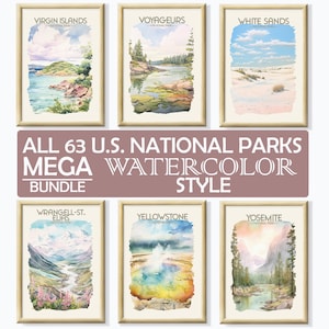 U.S. National Park Poster Bundle | All 63 National Parks Watercolor ...