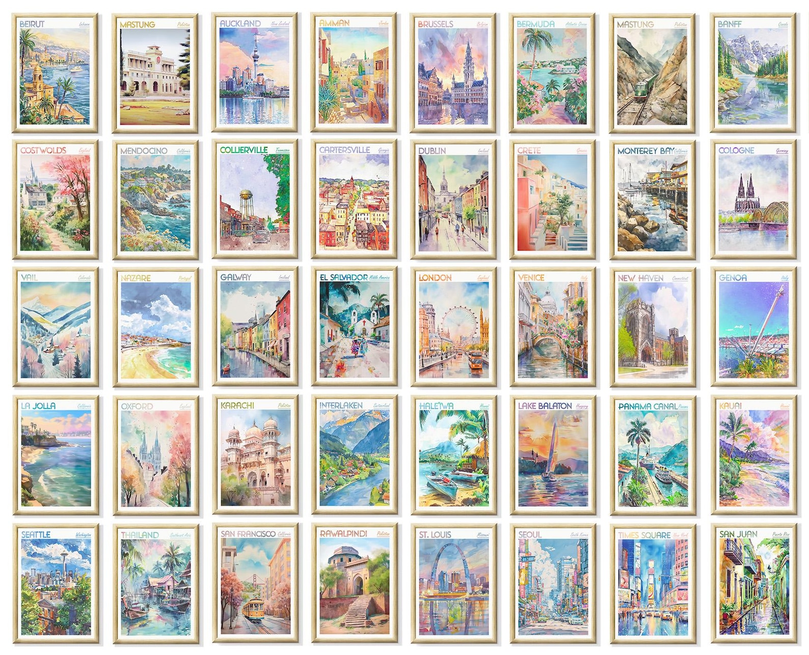 Custom Set of 3 Watercolor City Prints, ANY City ANY Country City ...
