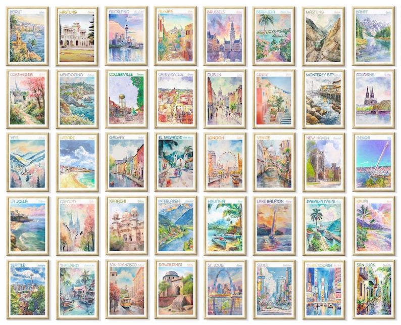 Custom Set of 6 Watercolor City Prints, ANY City ANY Country City ...