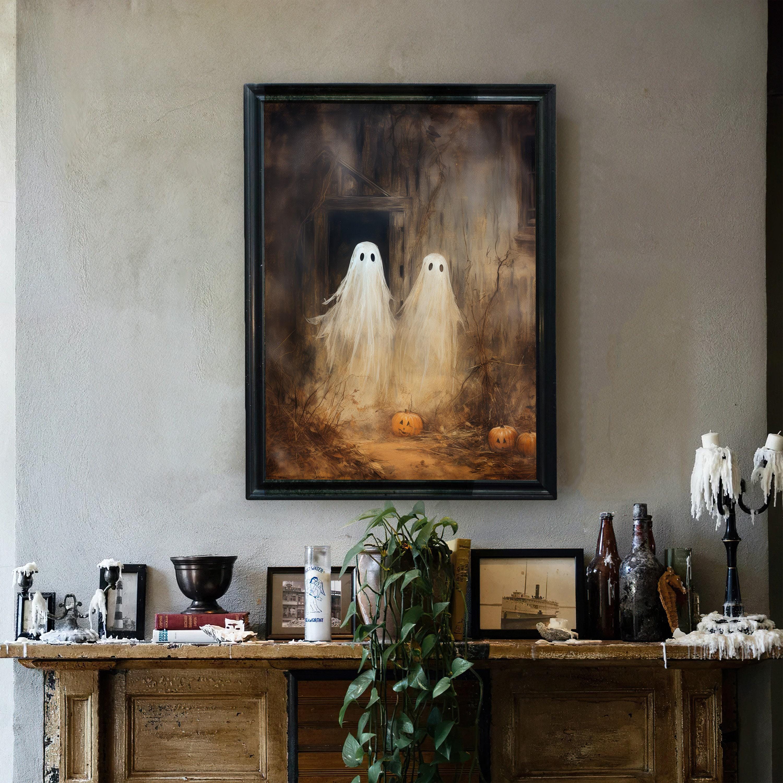 UNFRAMED Cute Ghosts in Field, Spooky Haunted Forest Wall Art ...