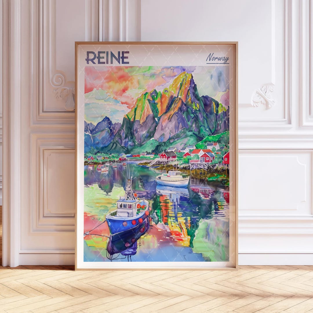 Reine Watercolor Poster - World Cities Wall Art - Norway Travel Poster ...