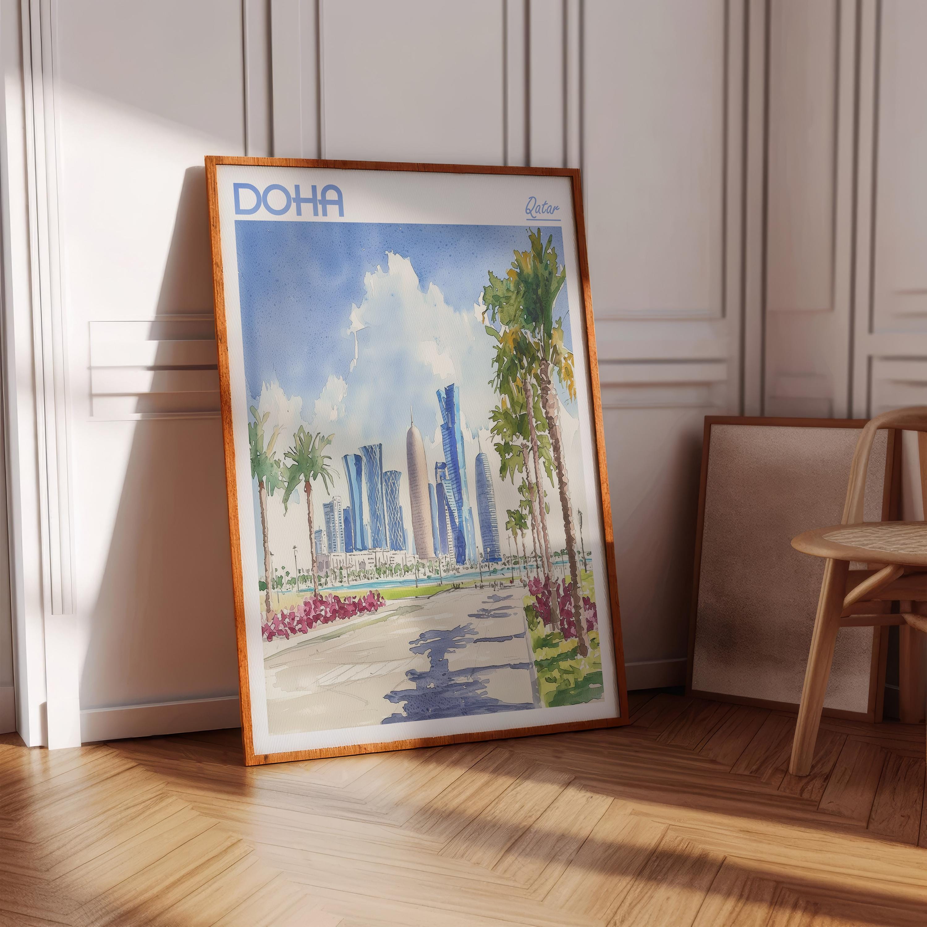 Doha Qatar Watercolor Print: Pastel Travel Poster (digital Download) - Etsy