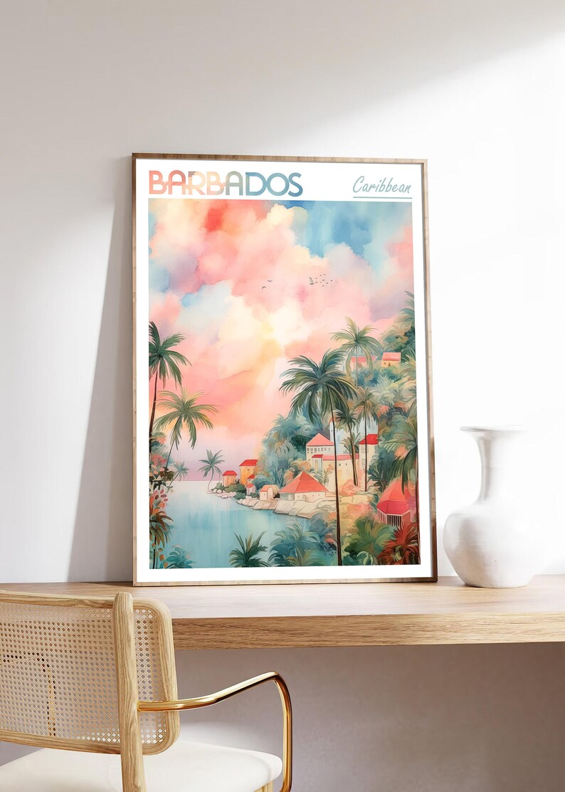 Barbados Island Watercolor Poster - Caribbean Wall Art - Barbados Beach ...
