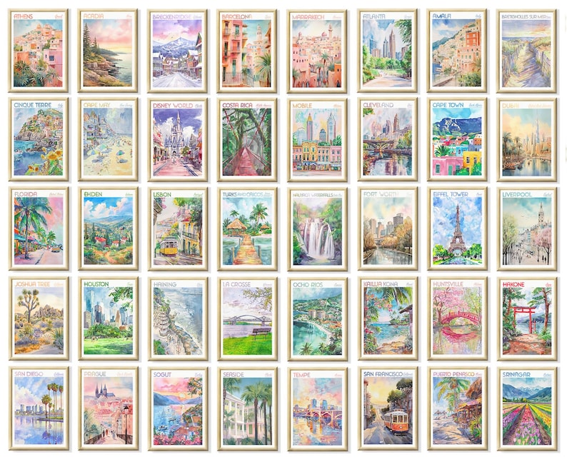 Custom Set of 6 Watercolor City Prints, ANY City ANY Country City ...