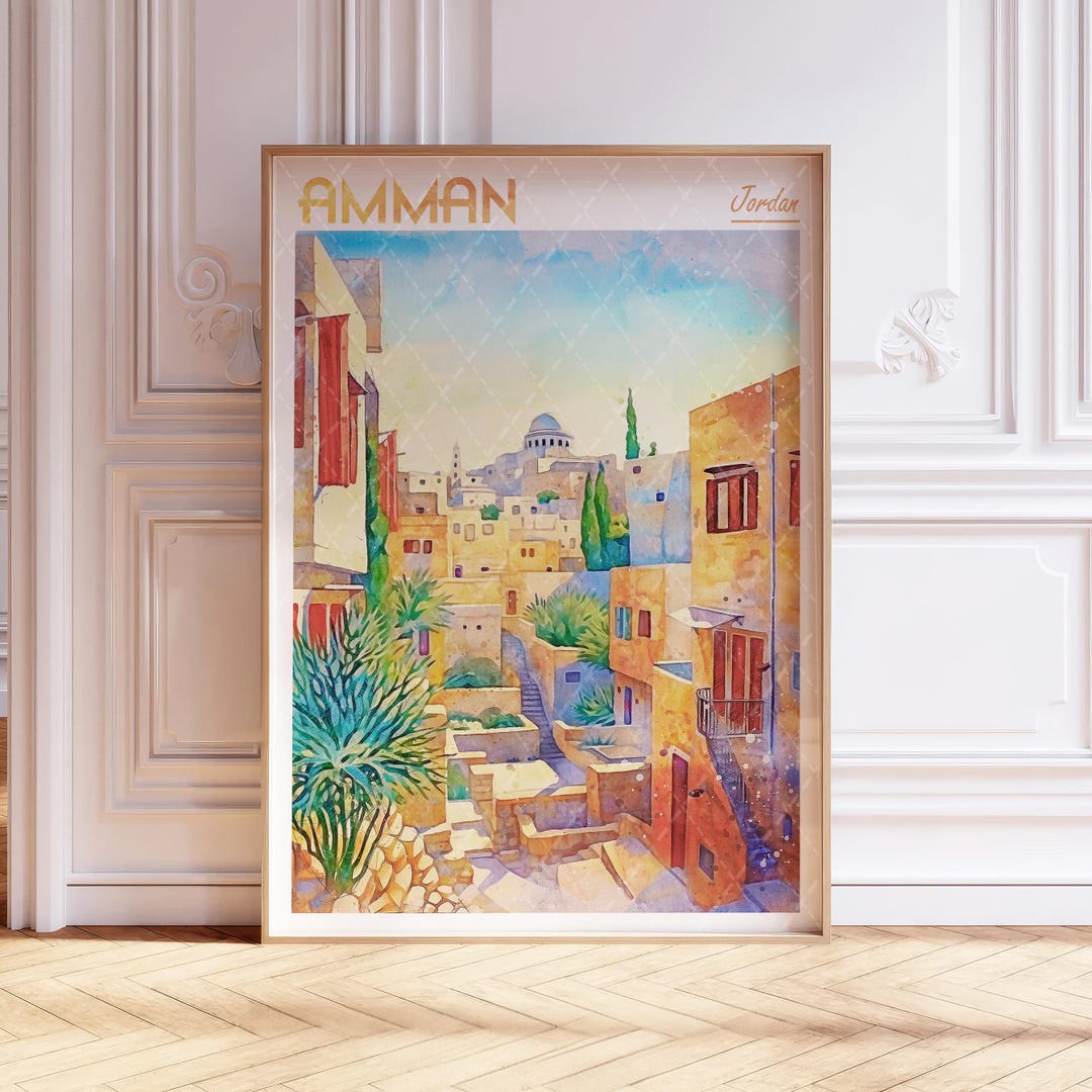 Amman City Watercolor Poster - Jordan Travel Art - City Wall Decor ...