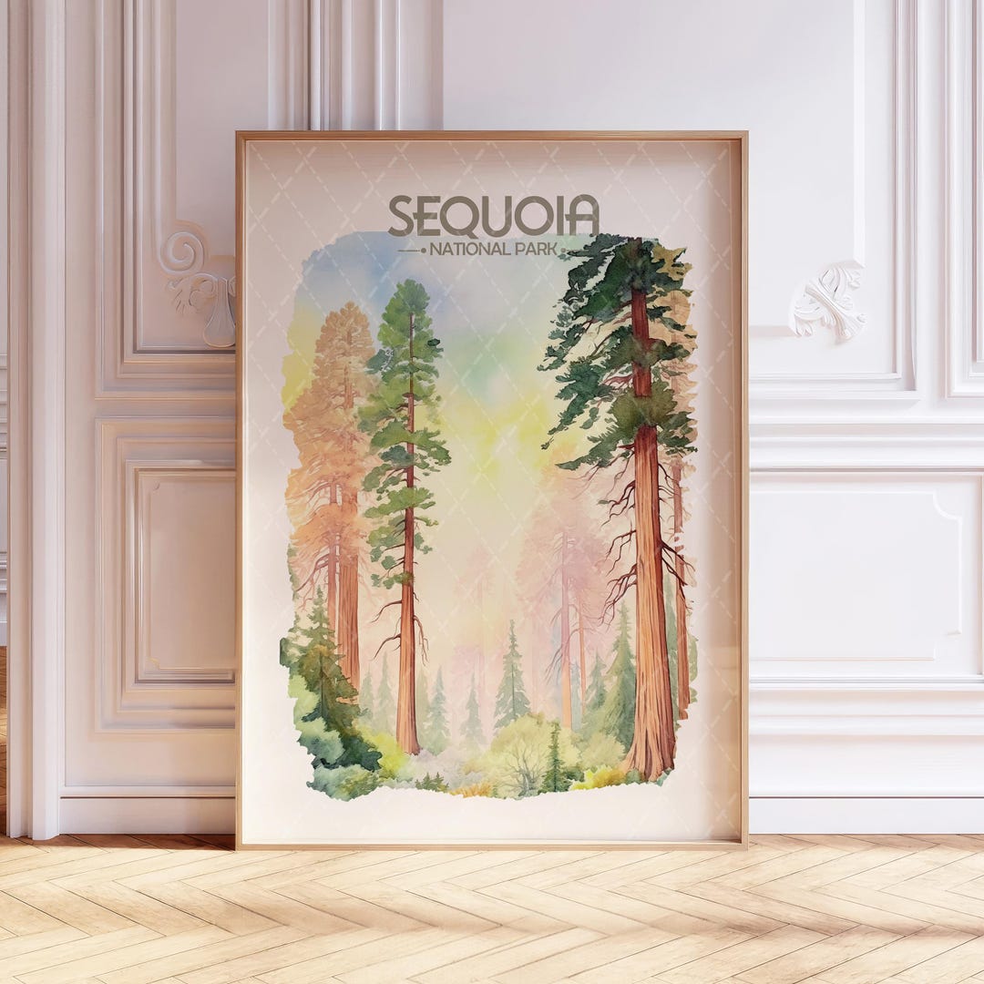 Sequoia National Park Watercolor Travel Poster - US National Parks ...