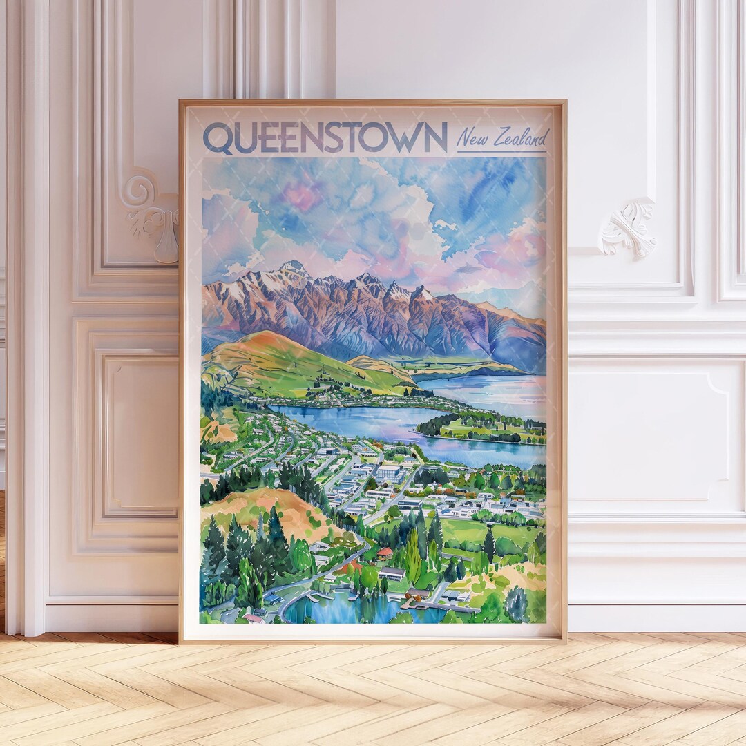 Queenstown Watercolor Poster - World Cities Wall Art - New Zealand ...